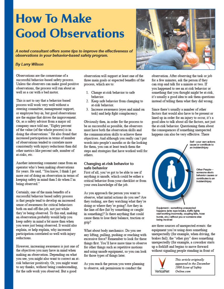 How to Make Good Observations – SafeStart